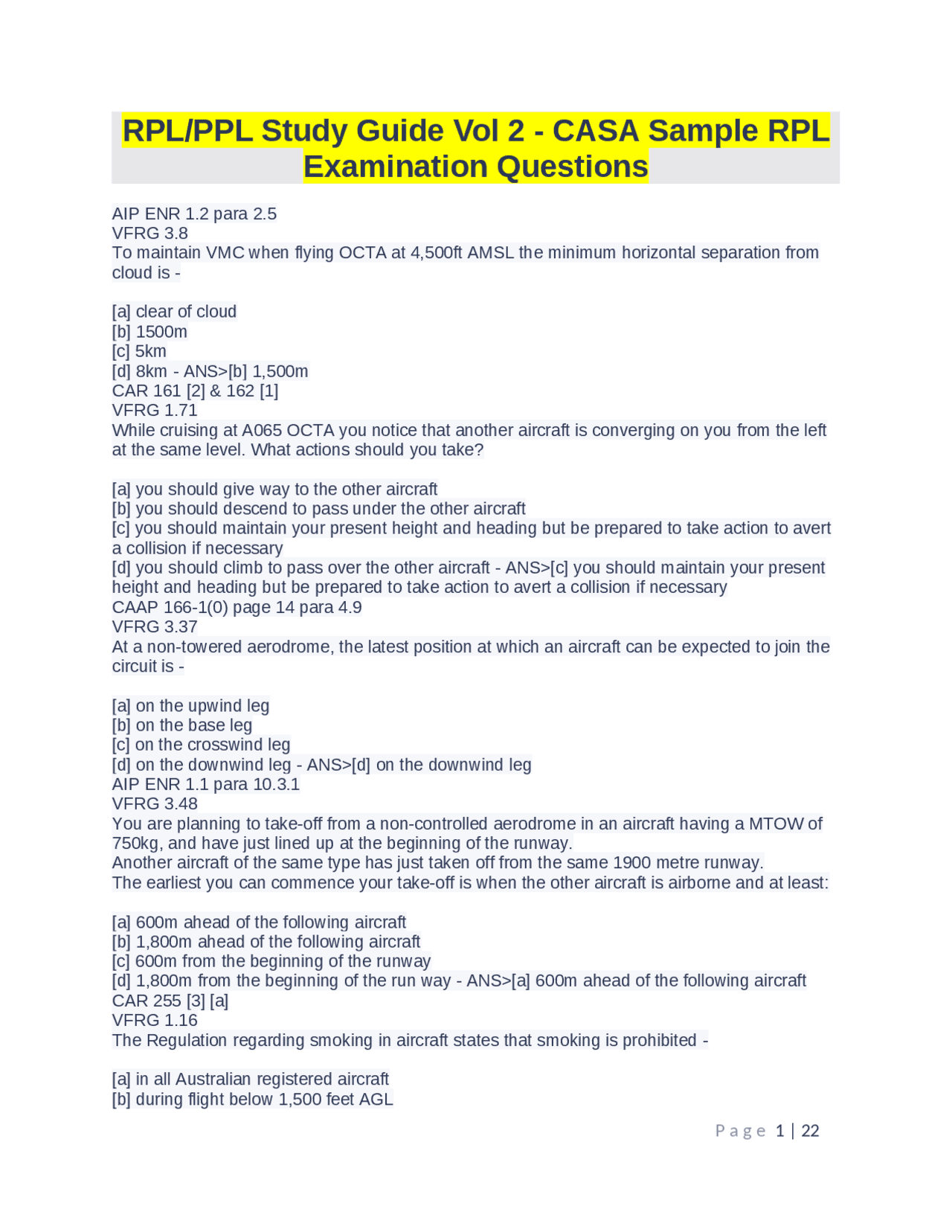 RPL/PPL Study Guide Vol 2 - CASA Sample RPL Examination Questions ...
