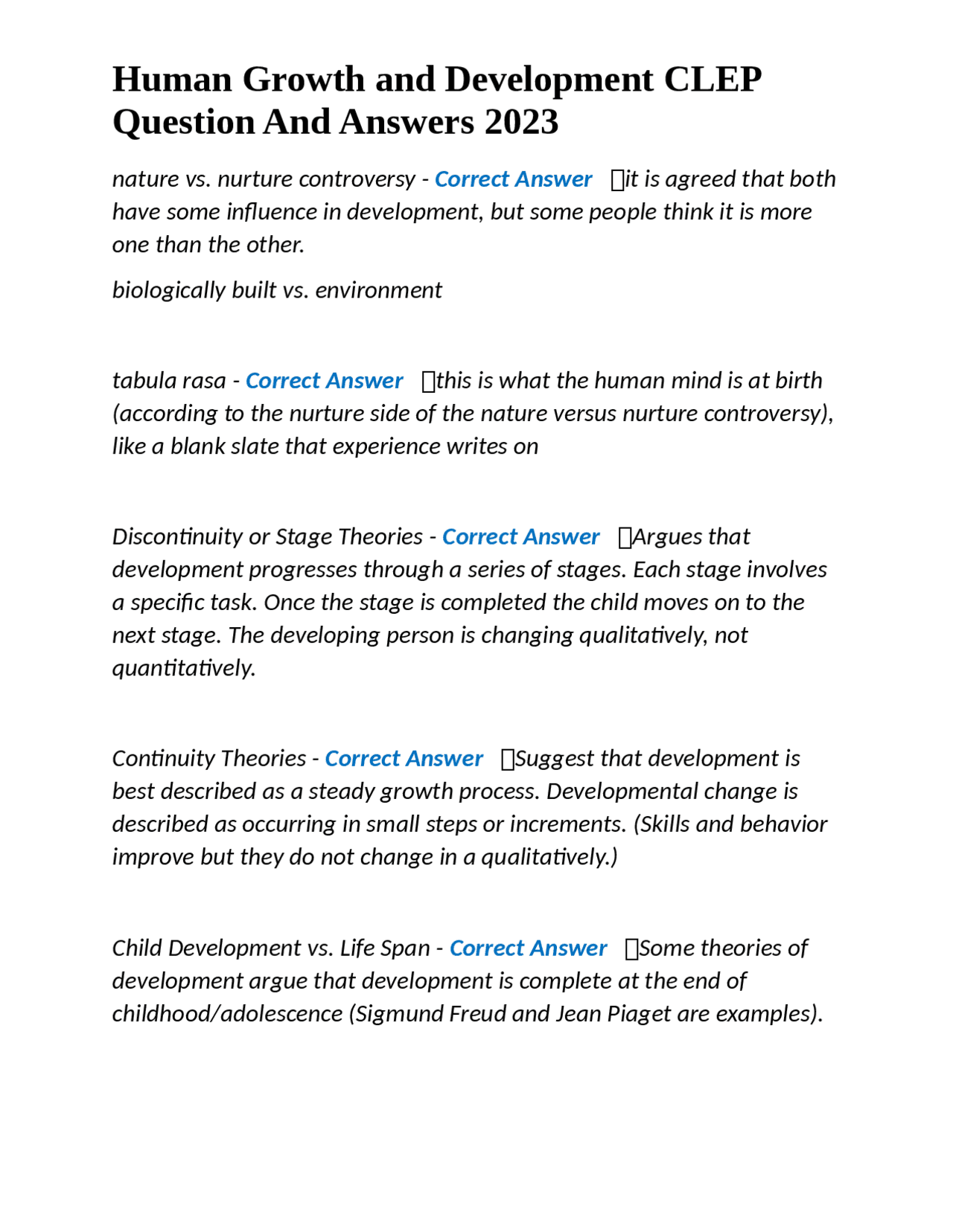 Human Growth and Development CLEP Question And Answers 2023 | Exams ...