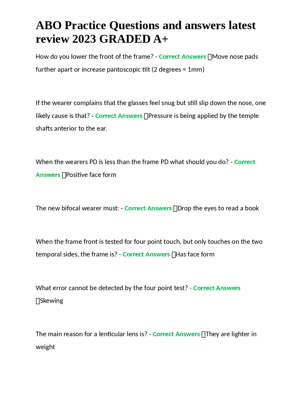 ABO Practice Questions and answers latest review 2023 GRADED A+ | Exams ...