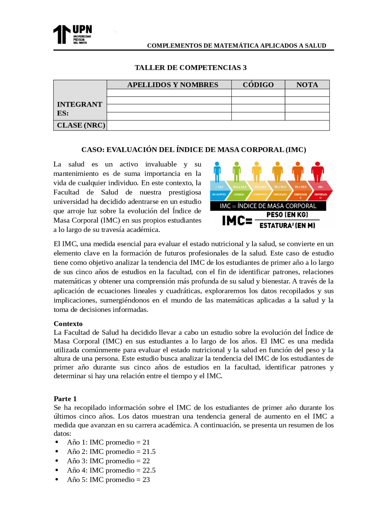 TALLER N3 DE MATEMATICAS APLICADO A LA SALUD | Exámenes de Matemáticas ...