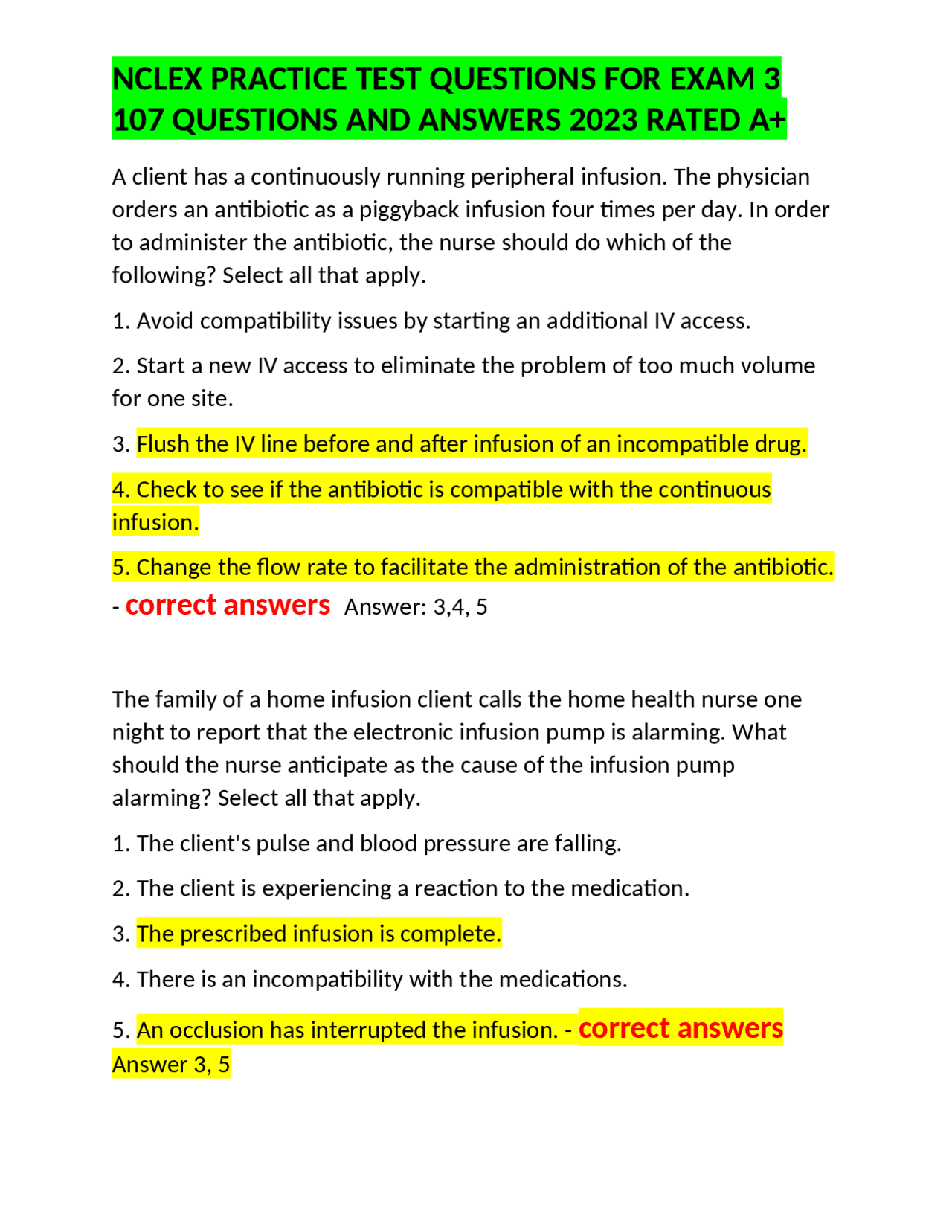 NCLEX PRACTICE TEST QUESTIONS FOR EXAM 3 107 QUESTIONS AND ANSWERS 2023 ...