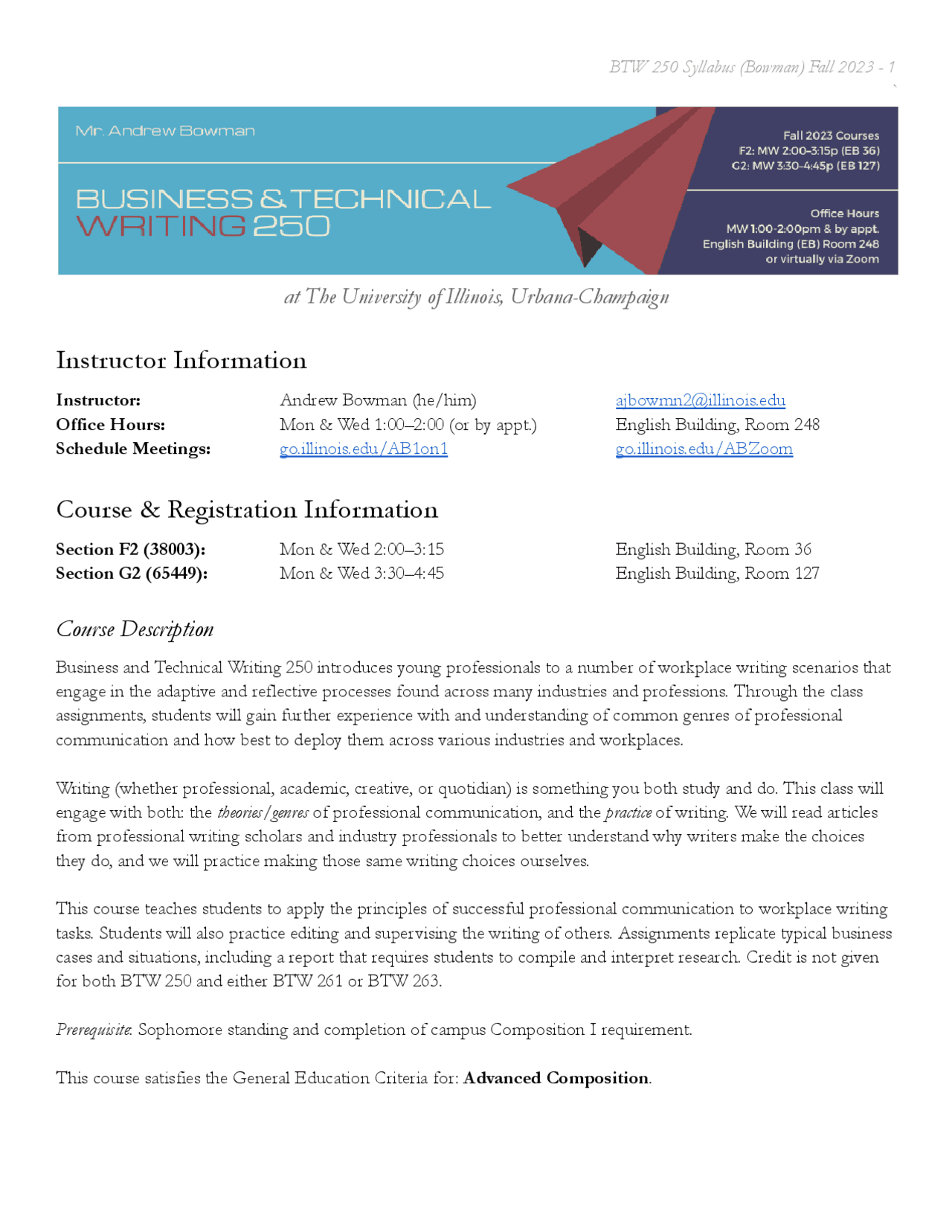 syllubus of the course | Cheat Sheet Technical Writing | Docsity