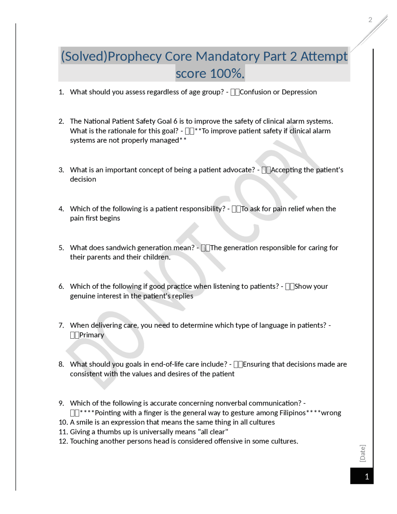 (Solved)Prophecy Core Mandatory Part 2 Attempt score 100%. | Exams ...