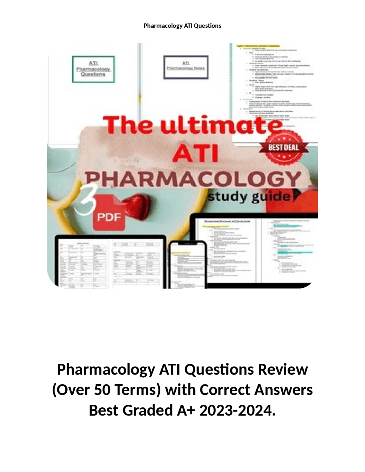 Pharmacology ATI Questions Review (Over 50 | Exams Nursing | Docsity