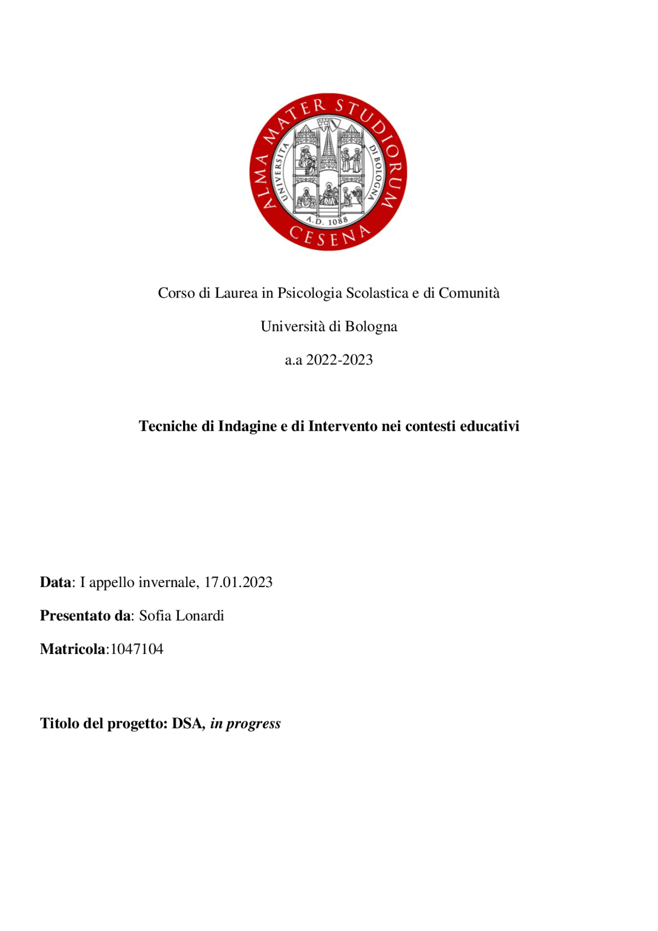 Progetto Esame Tecniche Di Indagine E Di Intervento Nei Contesti