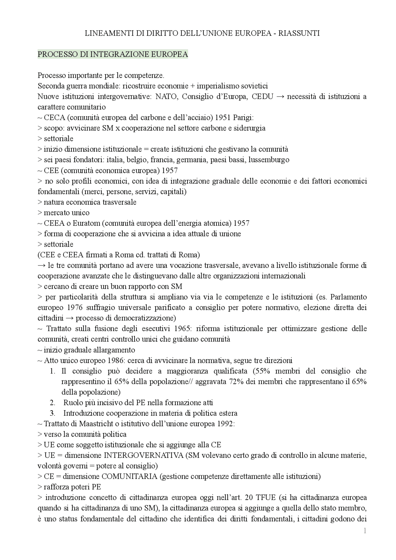 Lineamenti Di Diritto Dellue Riassunto Aa 20222023 Laurea