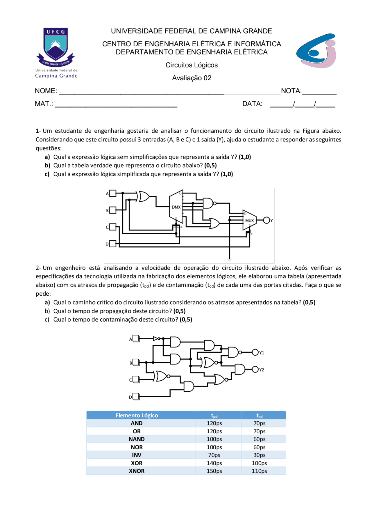 Prova 2 Circuitos Logicos Ufcg Provas Circuitos De Lógica Programável