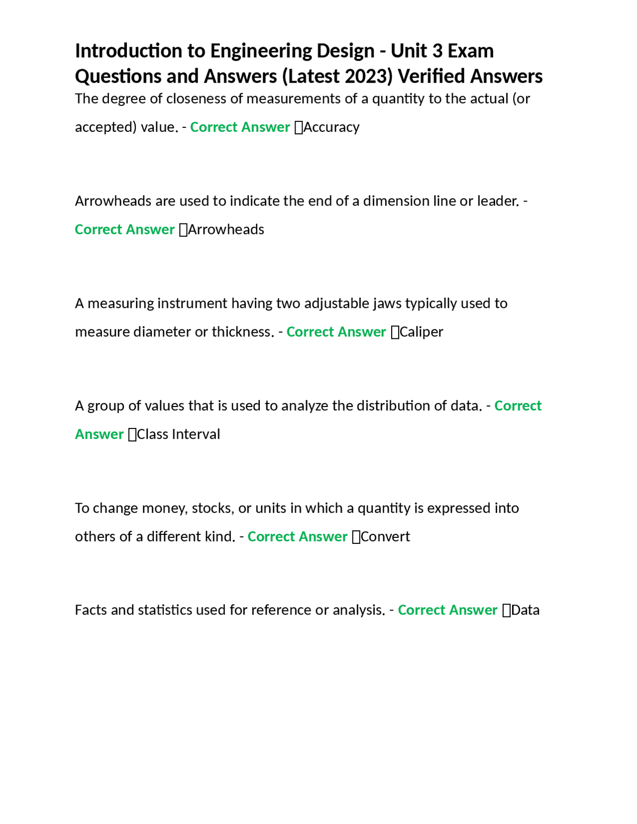 Introduction To Engineering Design Unit 3 Exam Questions And Answers