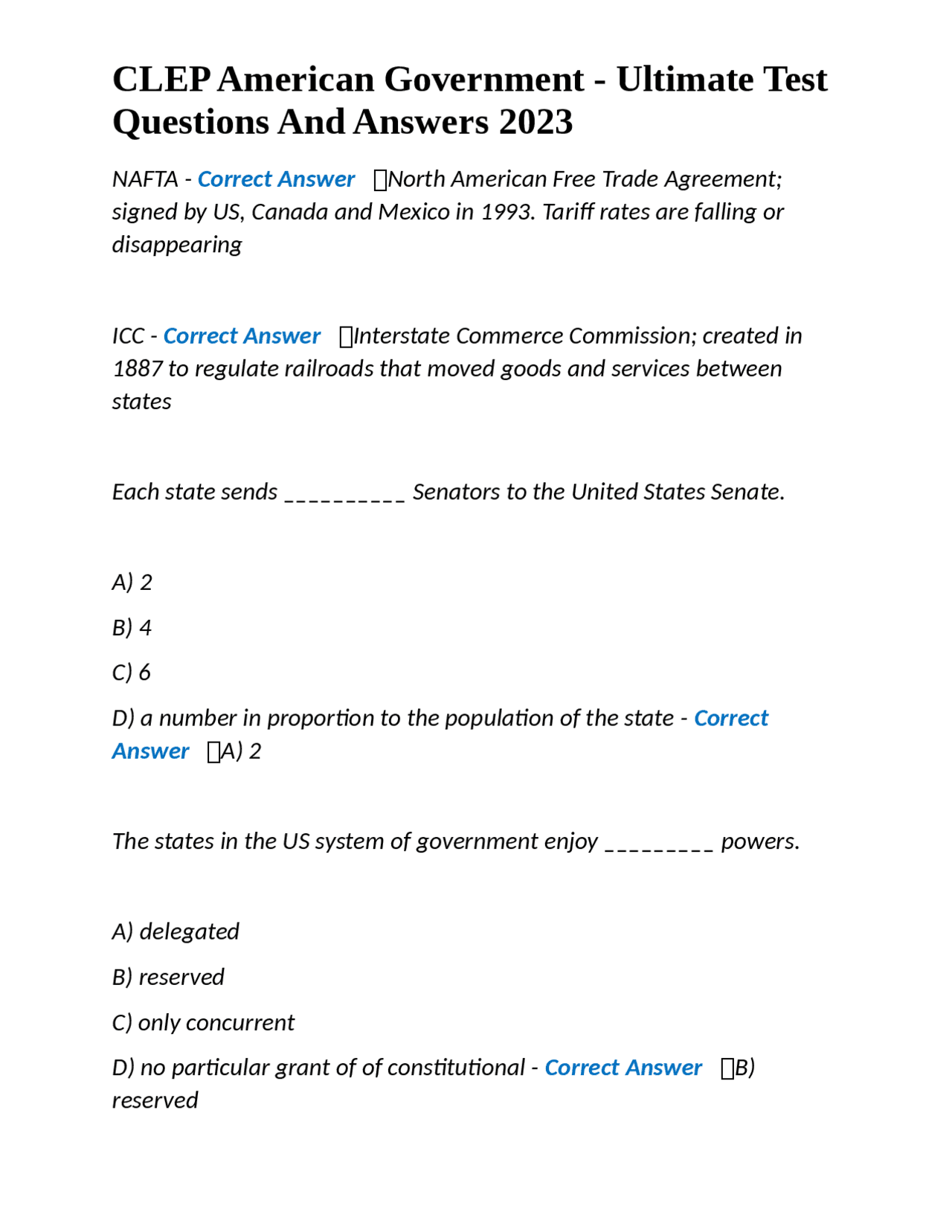 CLEP American Government - Ultimate Test Questions And Answers 2023 ...