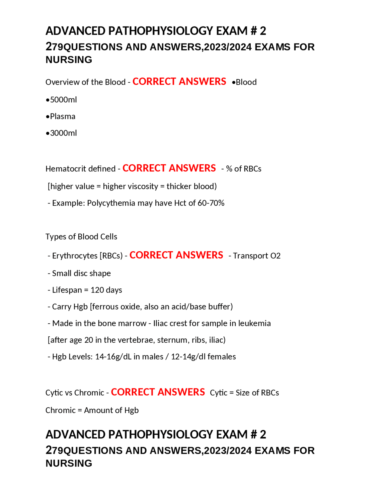 Advanced Pathophysiology Exam 2 279questions And Answers20232024
