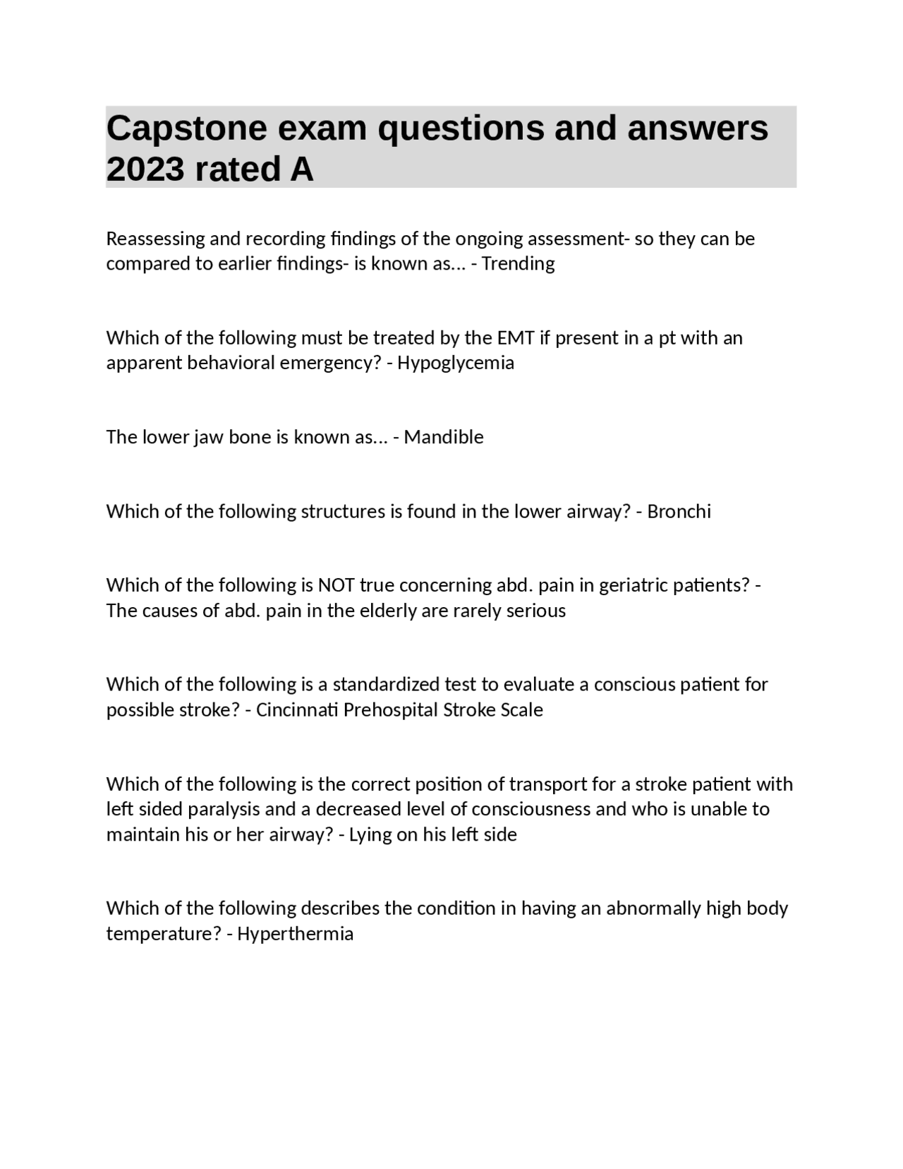 Capstone exam questions and answers 2023 rated A | Exams Capstone ...