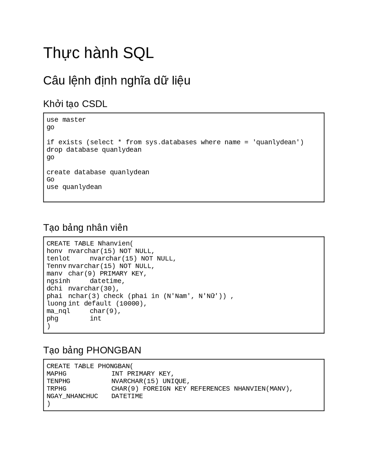Thuc hanh sql su dung du lieu co san | Assignments Database Programming | Docsity