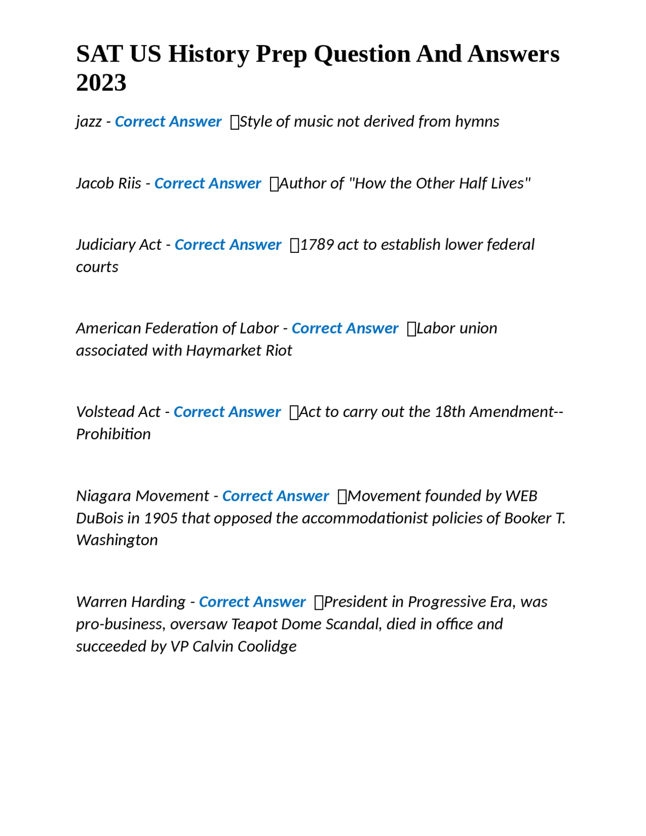 SAT US History Prep Question And Answers 2023 | Exams Nursing | Docsity
