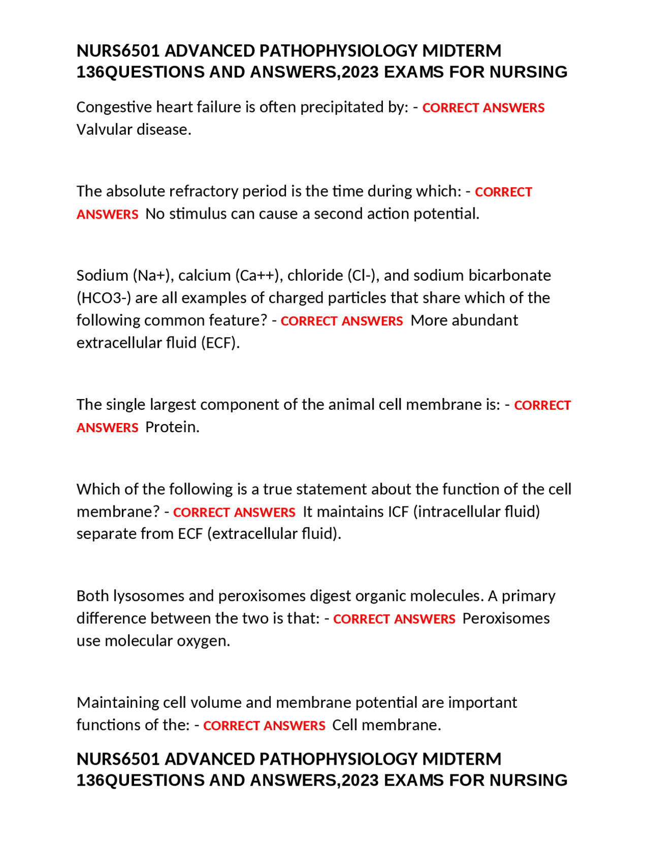 Nurs6501 Advanced Pathophysiology Midterm 136questions And Answers2023