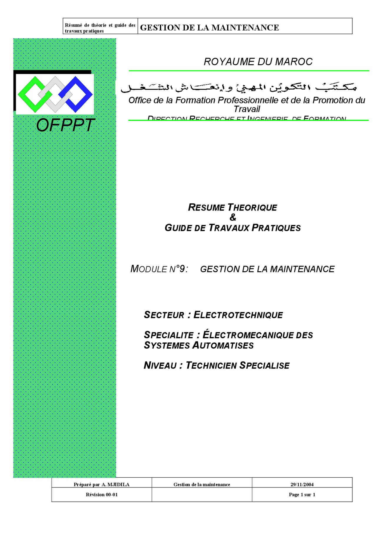 Gestion de mantenance | Cheat Sheet Electronics | Docsity