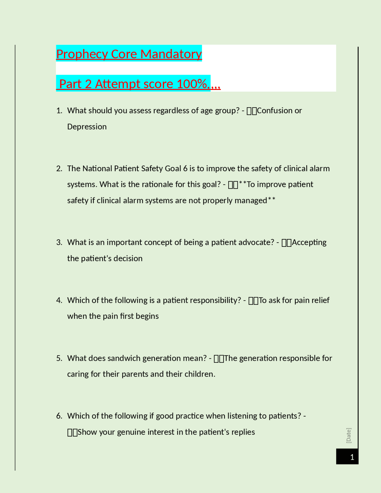 Solvedprophecy Core Mandatory Part 2 Attempt Score 100docx Exams