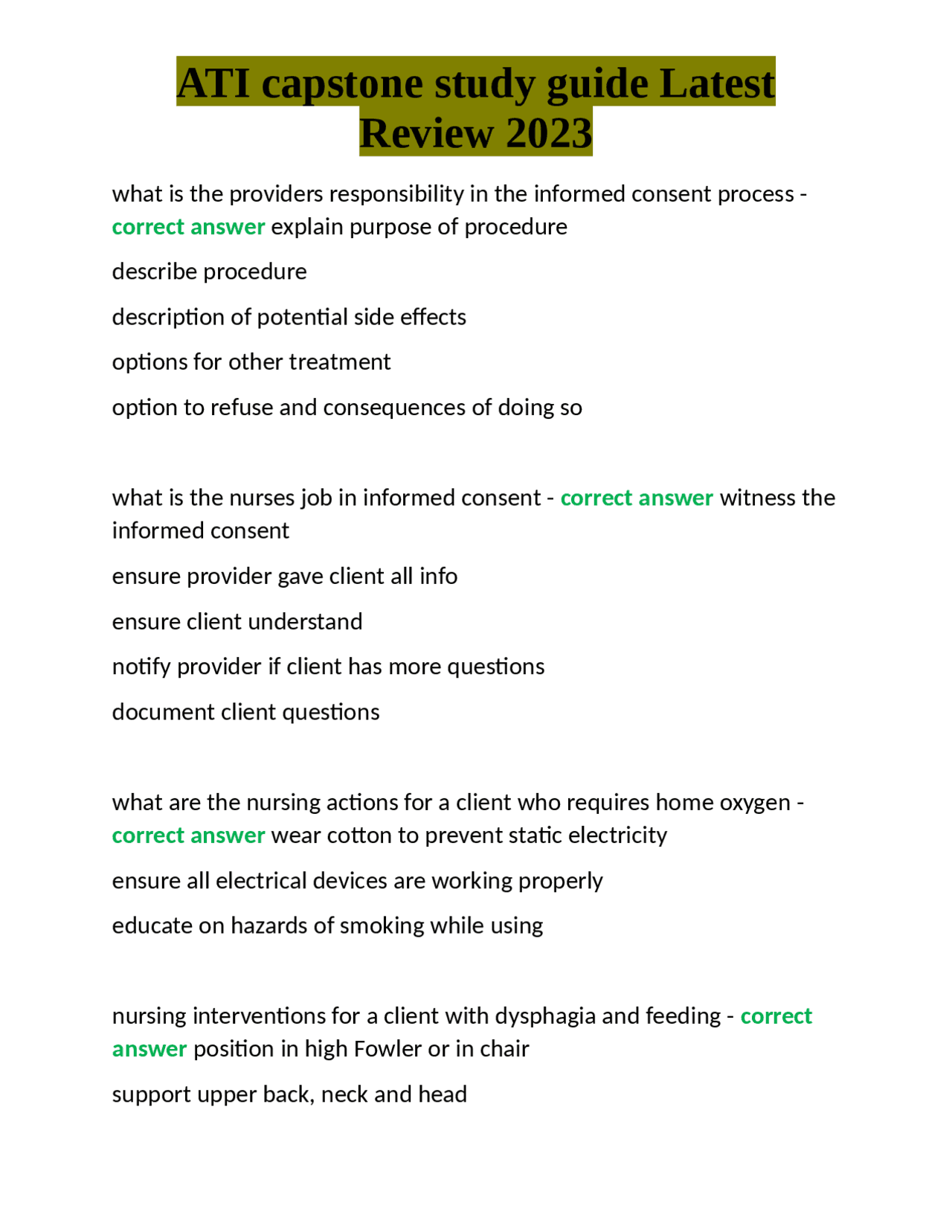 ATI capstone study guide Latest Review 2023 | Exams Nursing | Docsity