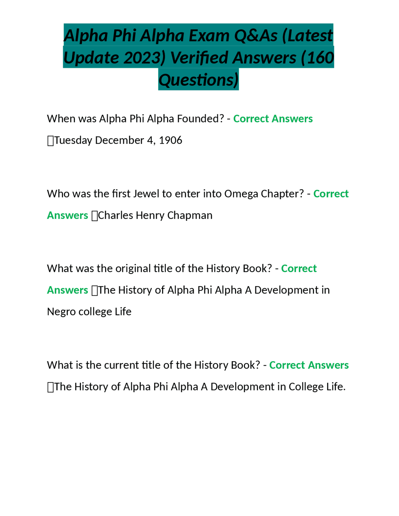 Alpha Phi Alpha Exam Qandas Latest Update 2023 Verified Answers 160
