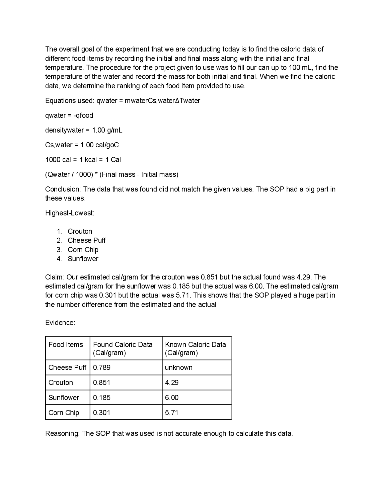 Project 4 Data And Notes Sheet Cheat Sheet Laboratory Practices And