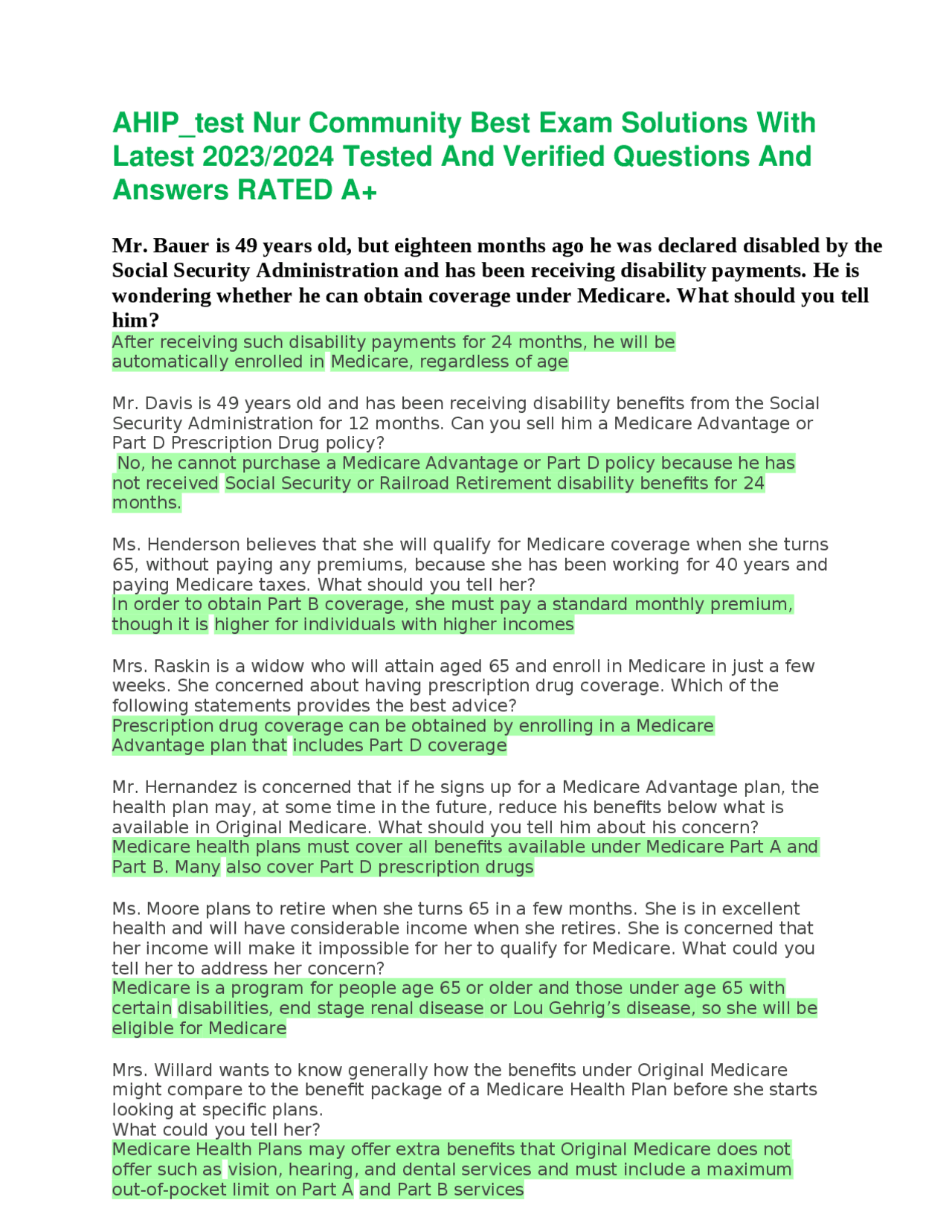 AHIP_test Nur Community Best Exam Solutions With Latest 2023/2024 ...
