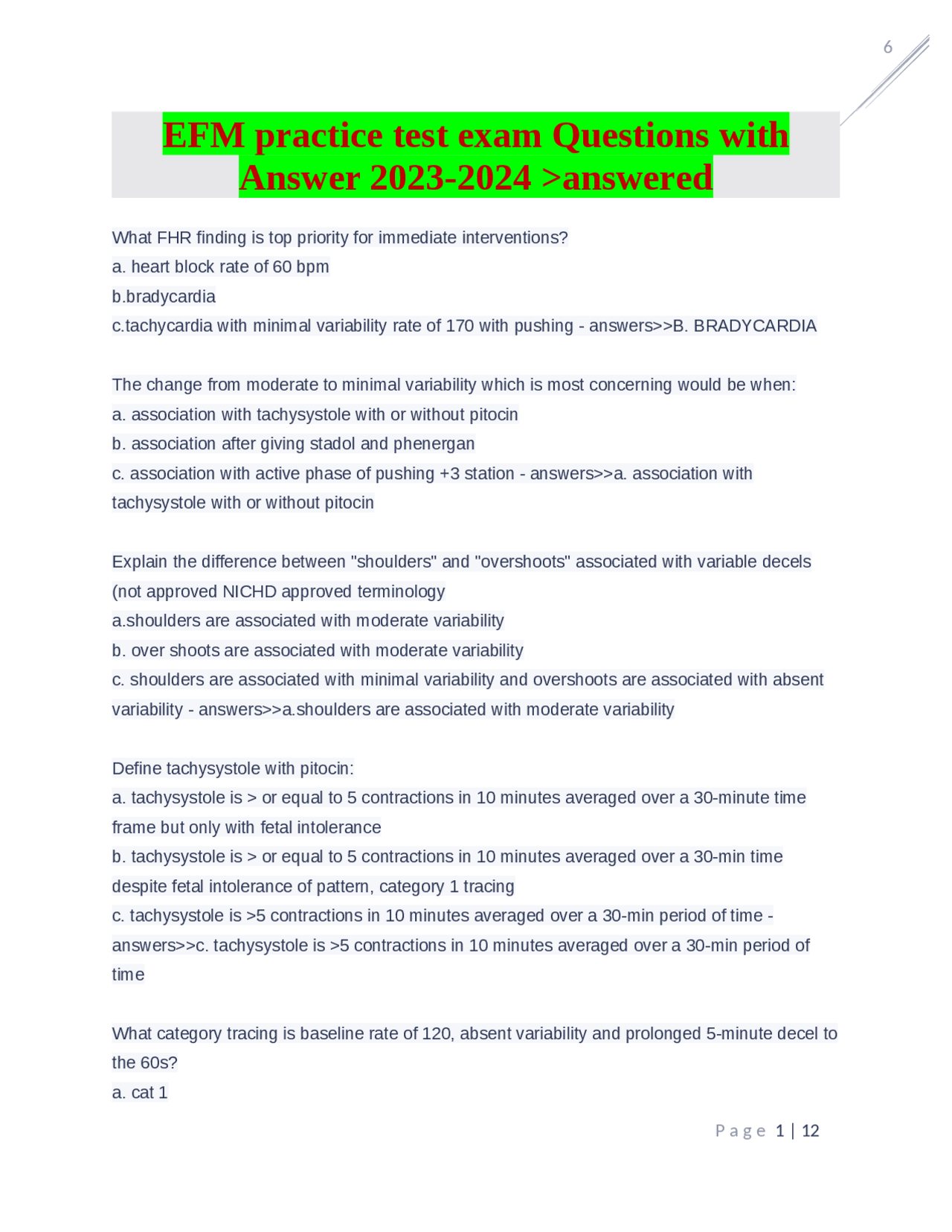 EFM practice test exam Questions with Answer 2023-2024 >answered ...