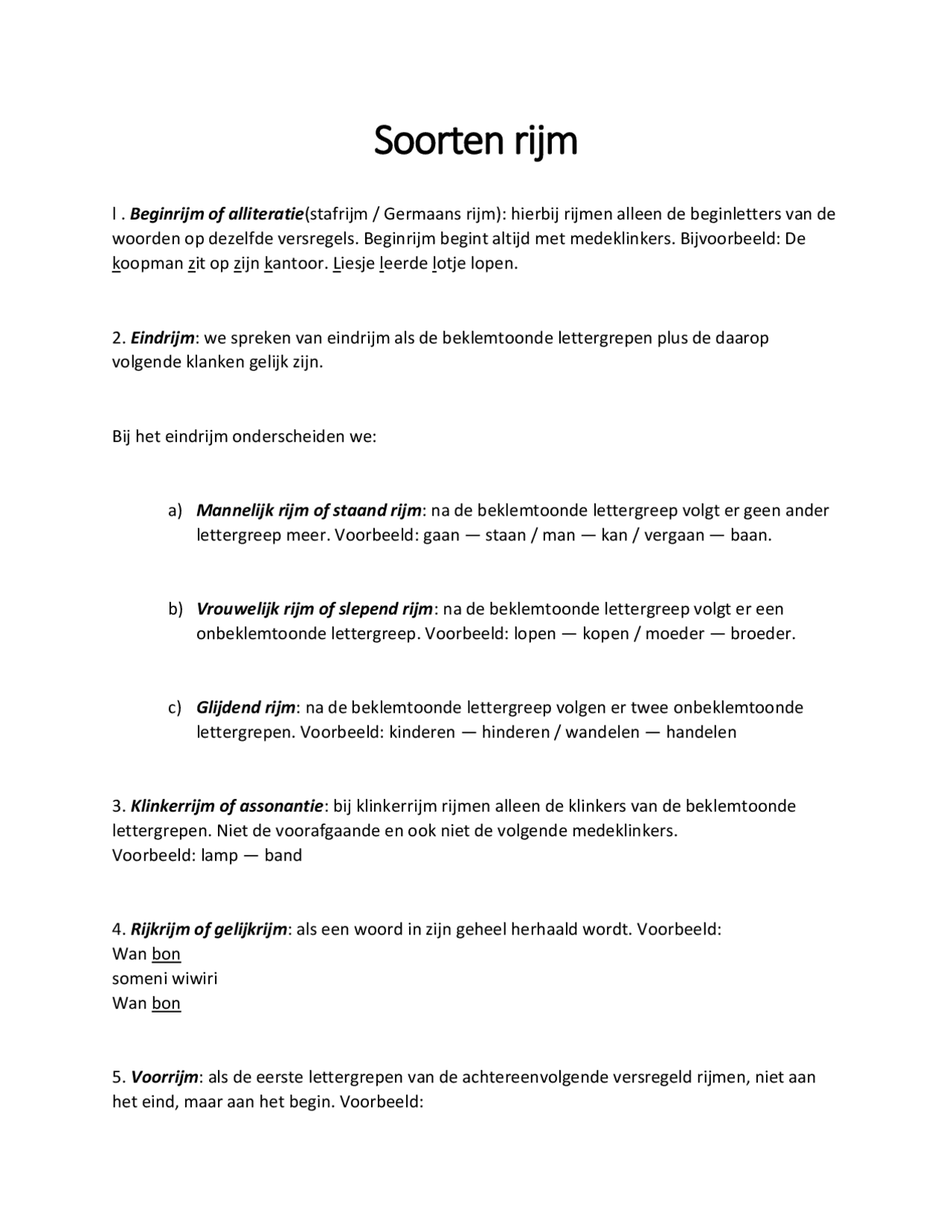 Soorten Rijmen(Dutch) | Study notes Global studies | Docsity
