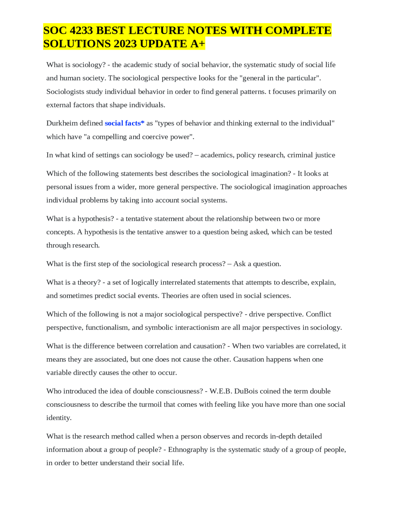 Soc 4233 Best Lecture Notes With Complete Solutions 2023 Update A