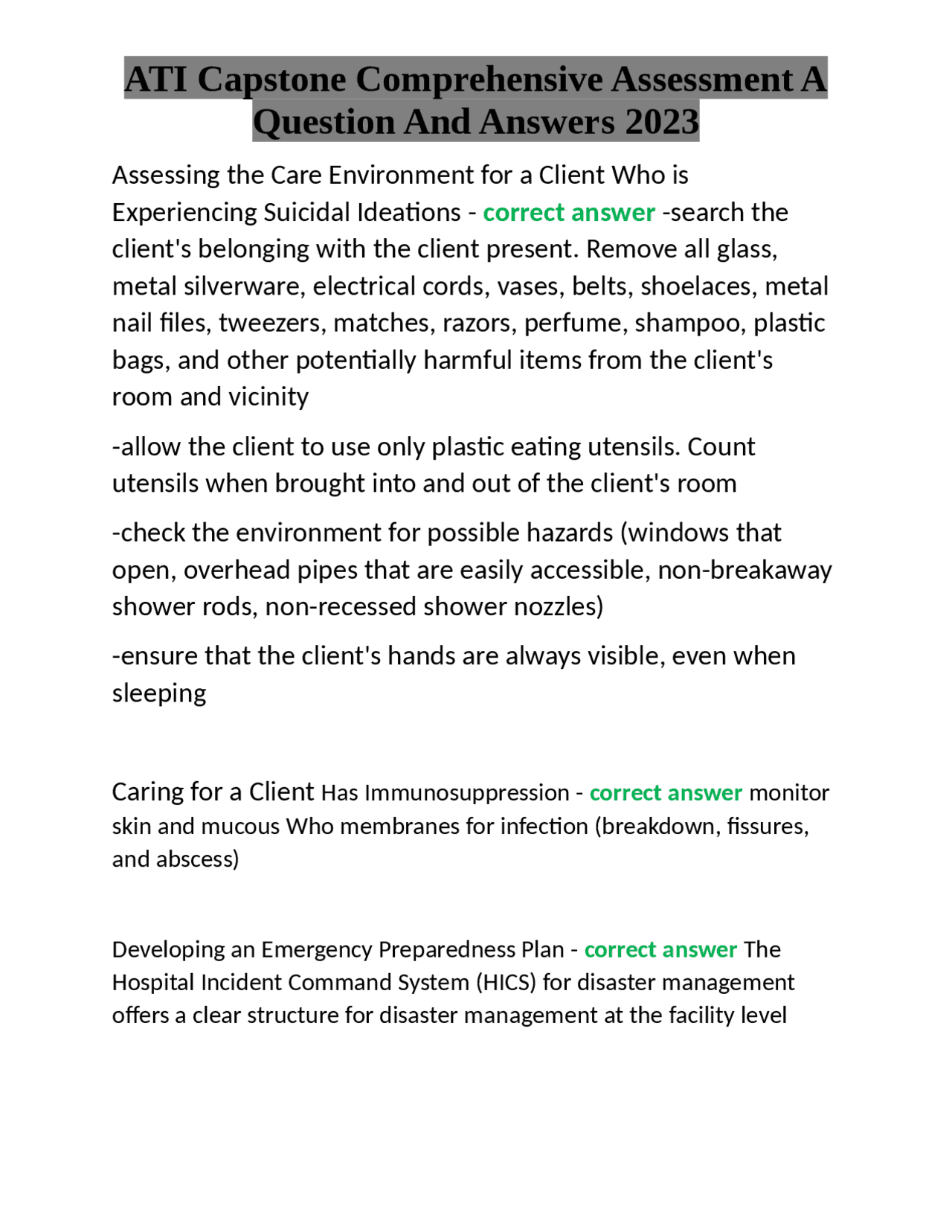 ATI Capstone Comprehensive Assessment A Question And Answers 2023 ...