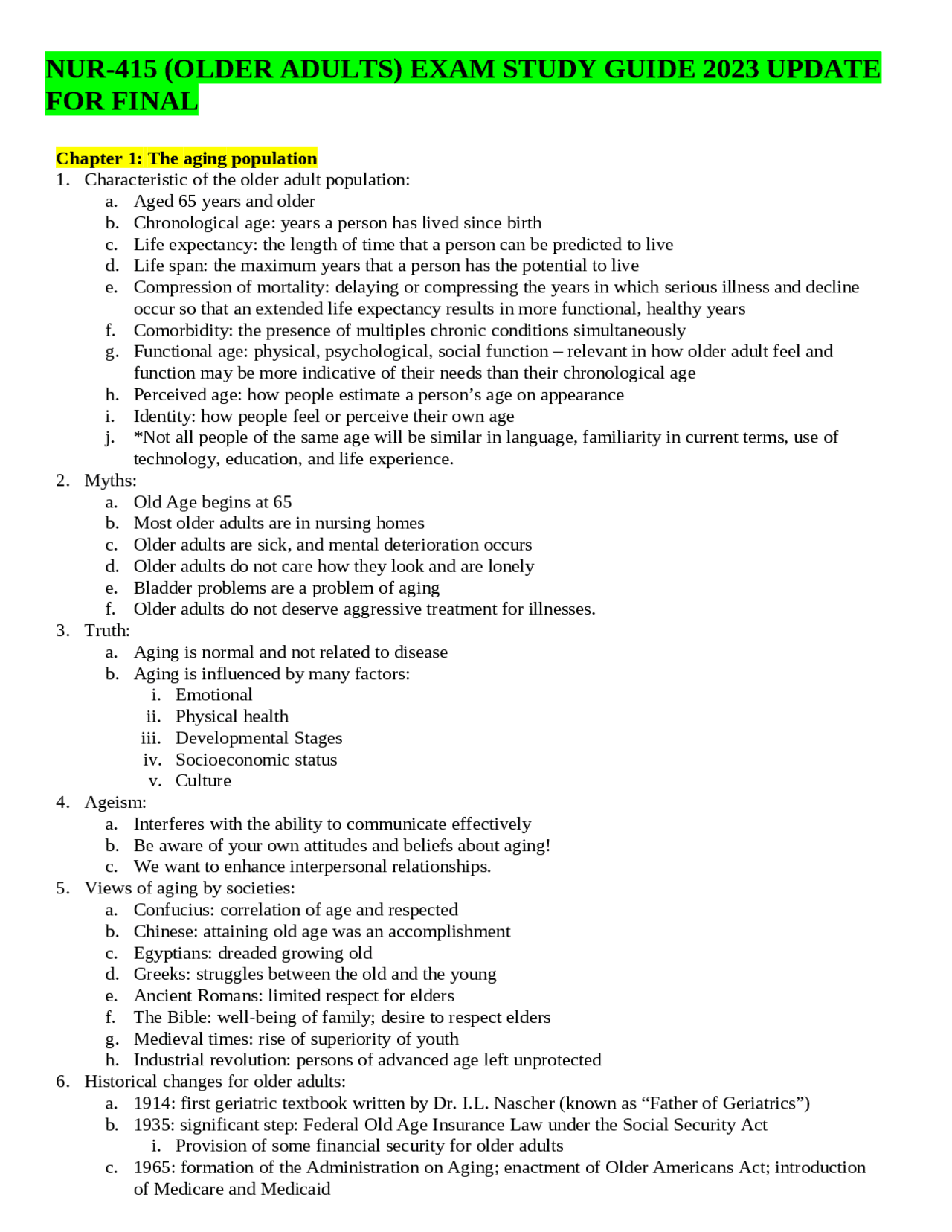 NUR-415 (OLDER ADULTS) EXAM STUDY GUIDE 2023 UPDATE FOR FINAL | Exams ...