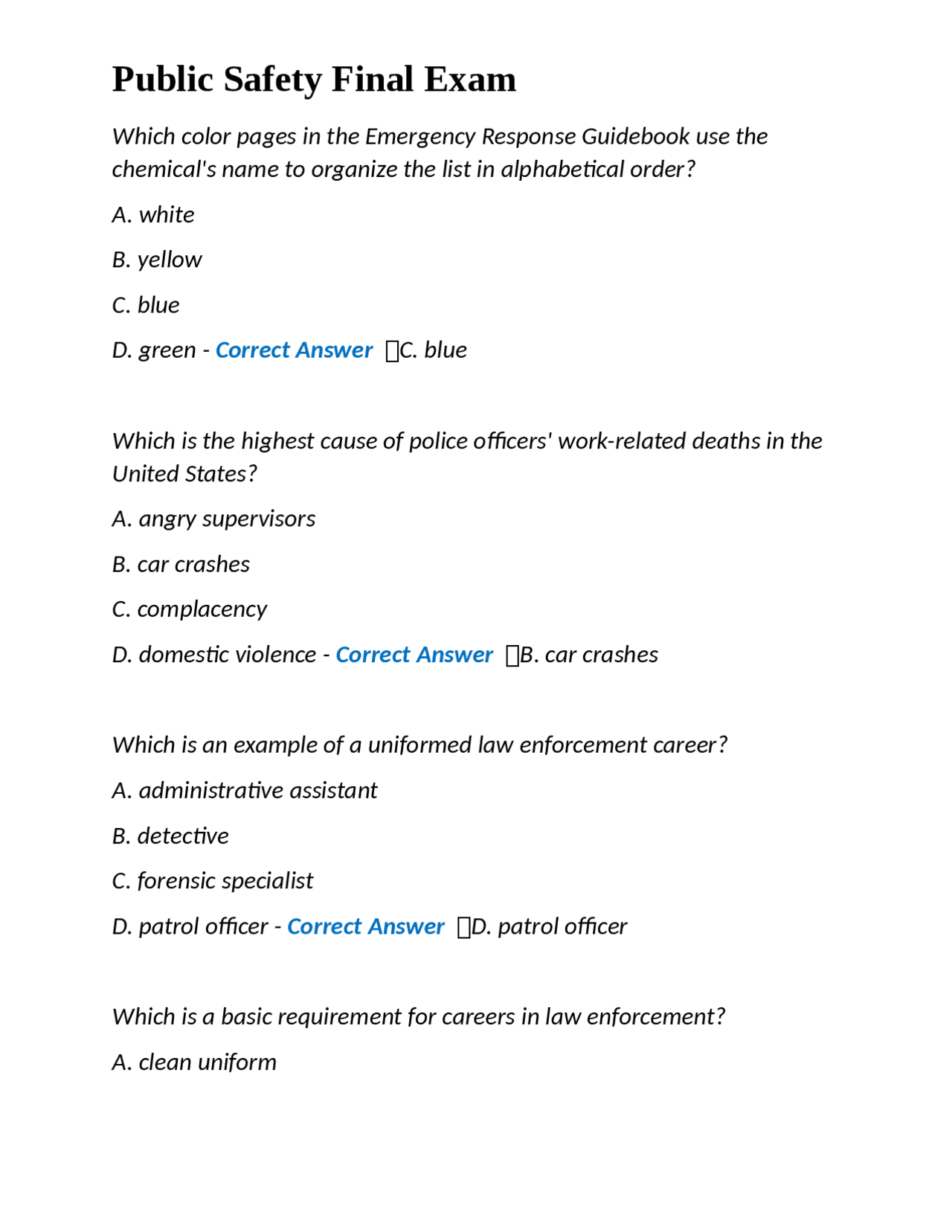 Public Safety Final Exam Question And Answers 2023 | Exams Nursing ...