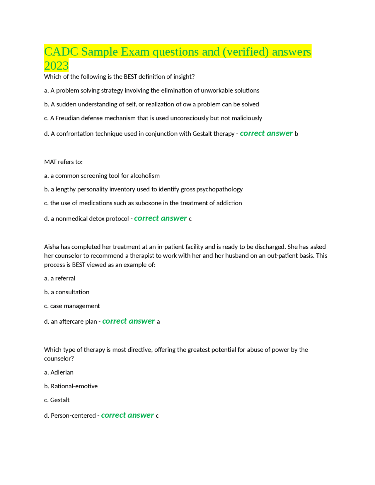 CADC Sample Exam questions and (verified) answers 2023 | Exams ...