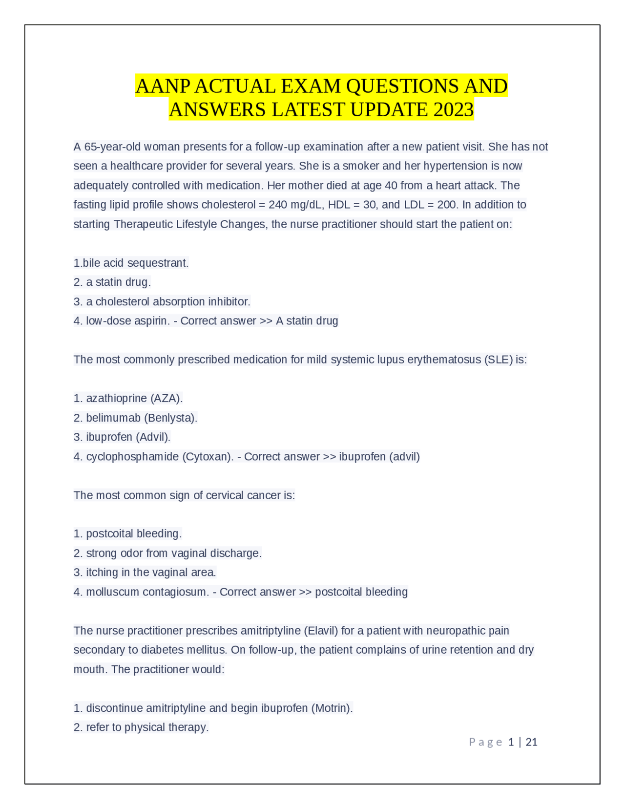 AANP ACTUAL EXAM QUESTIONS AND ANSWERS LATEST UPDATE 2023 | Exams ...