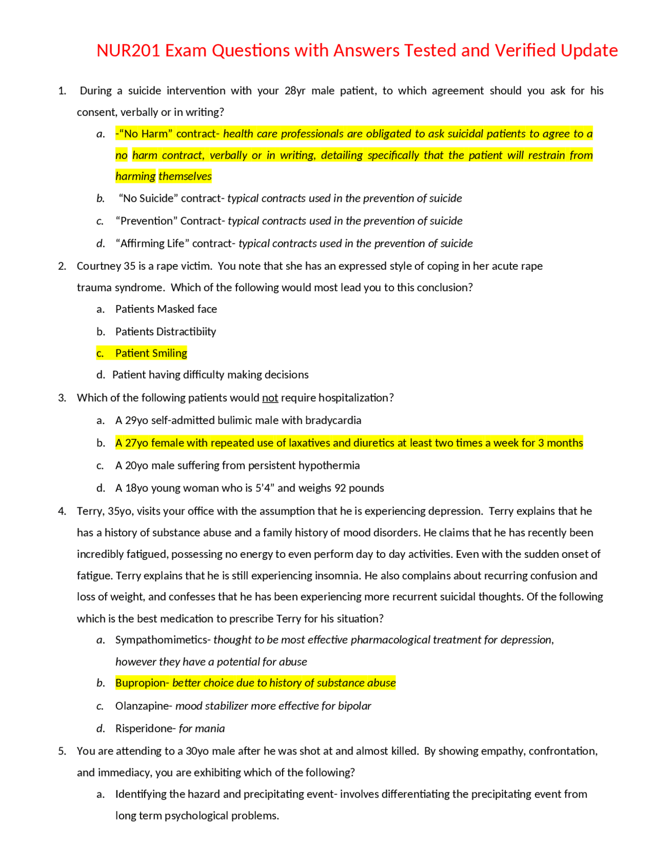 Nur201 Exam Questions With Answers Tested And Verified Update Exams