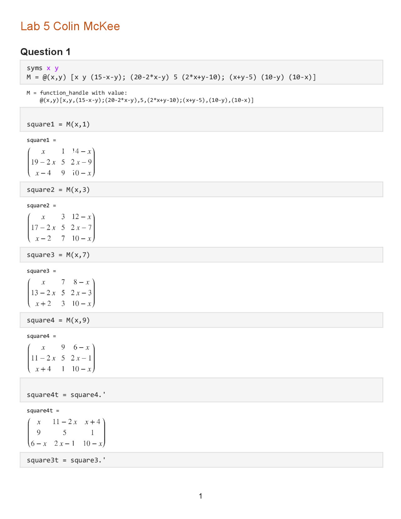 Lab 5 pdf matlab Engr 231 | Lab Reports Engineering | Docsity