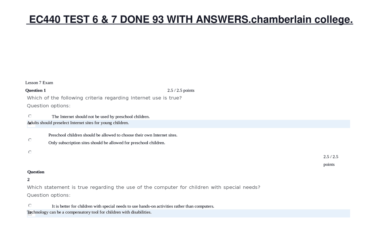 EC440 TEST 6 & 7 DONE 93 WITH ANSWERS.chamberlain college. | Exams ...