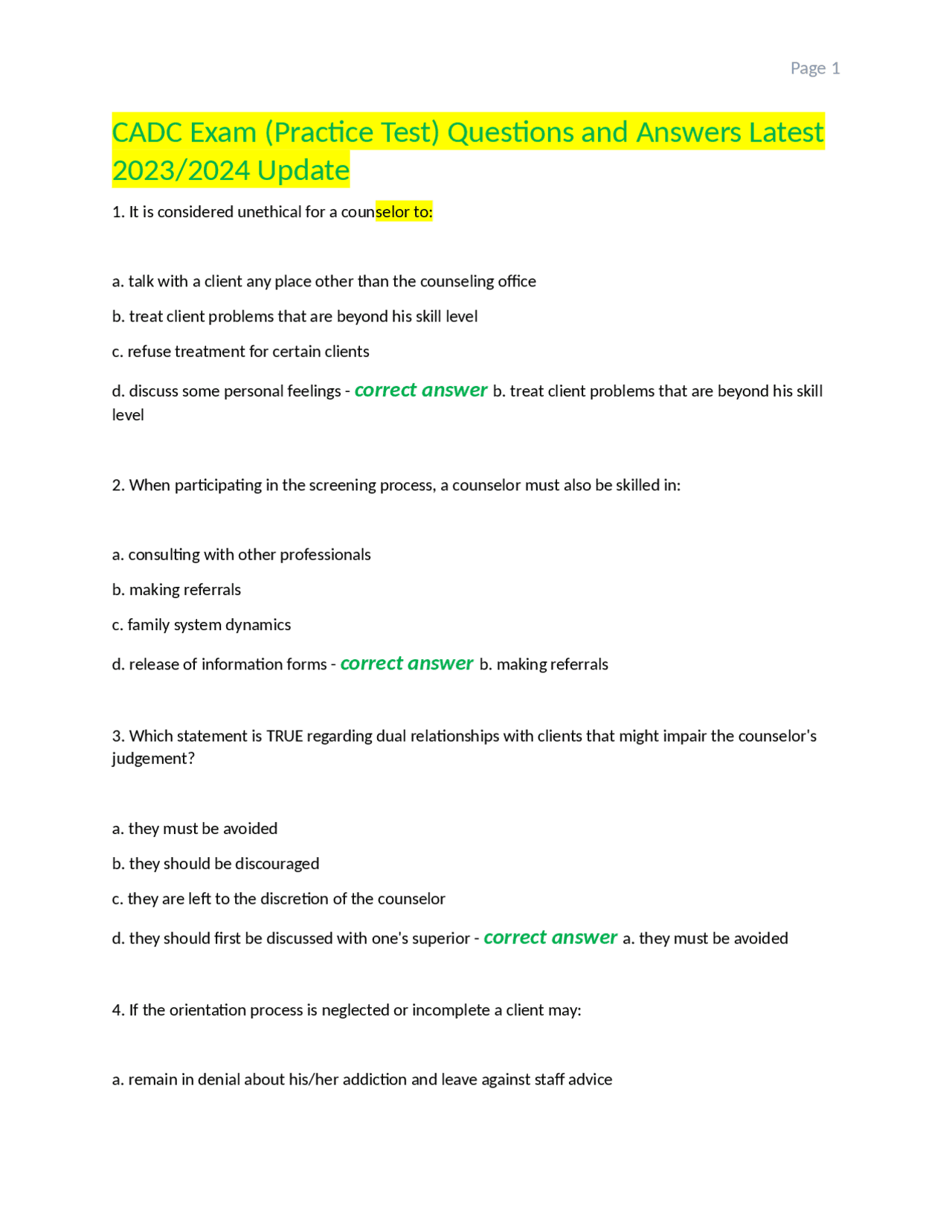 CADC Exam (Practice Test) Questions and Answers Latest 2023/2024 Update ...