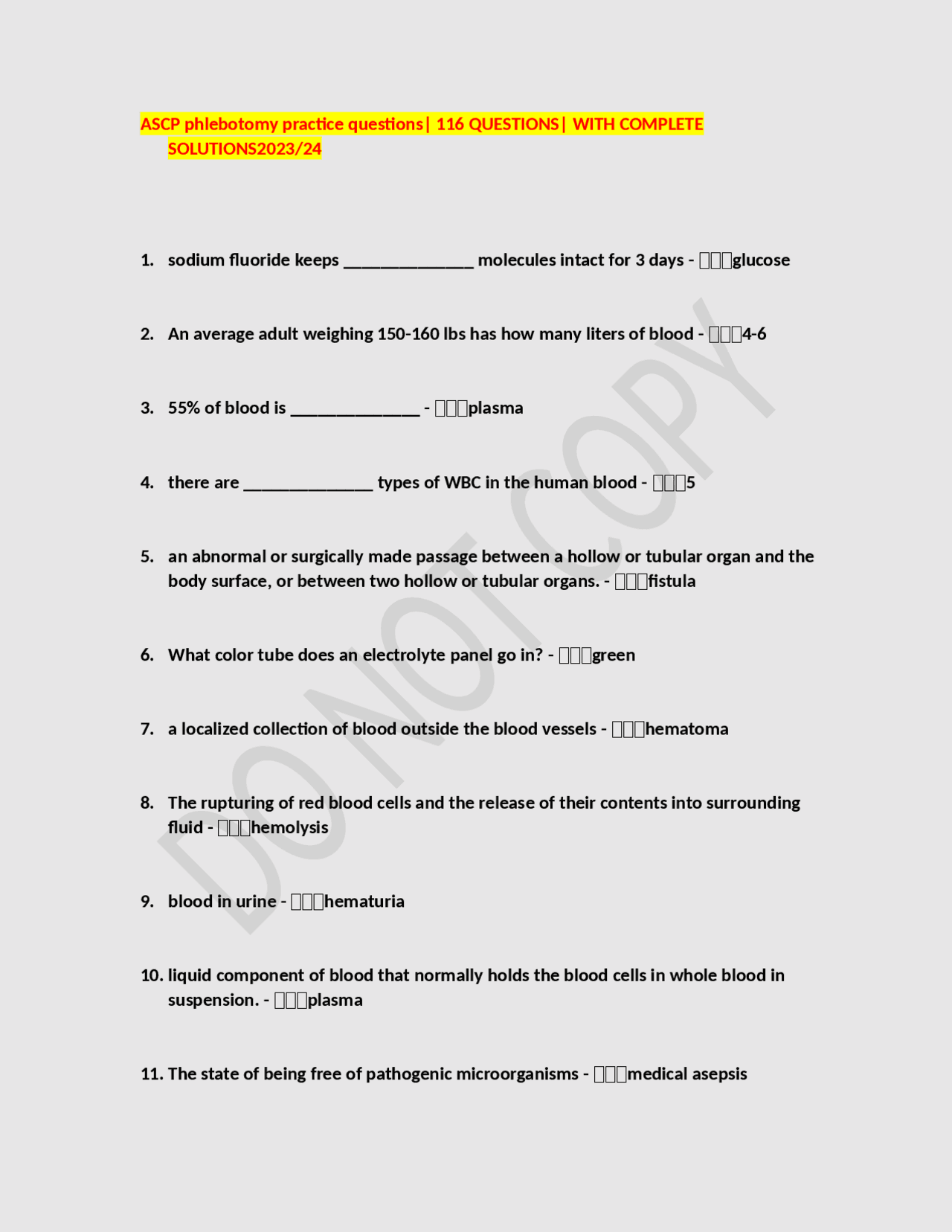 ASCP Phlebotomy Practice Questions with Complete Solutions | Exams ...