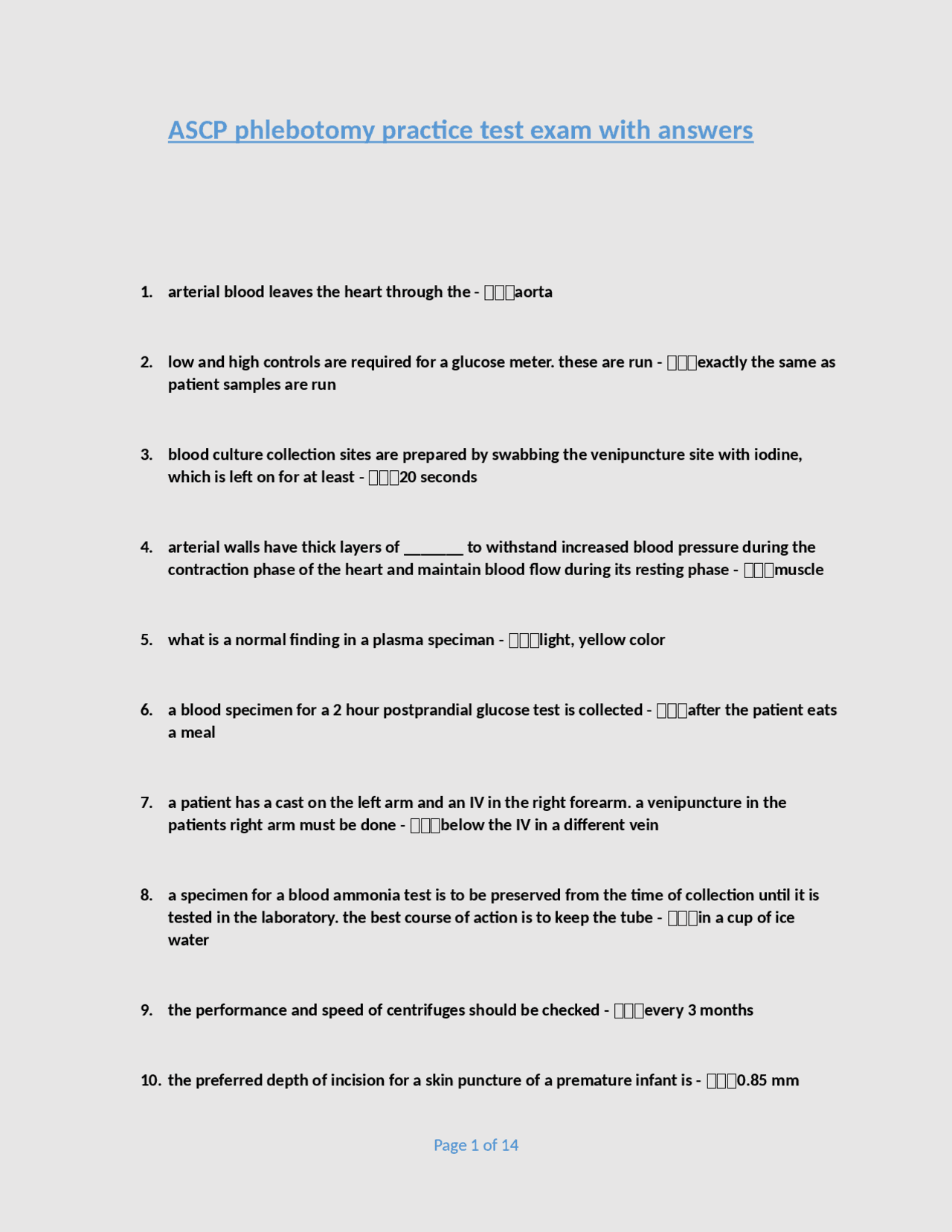 ASCP phlebotomy practice test exam with answers | Exams Nursing | Docsity