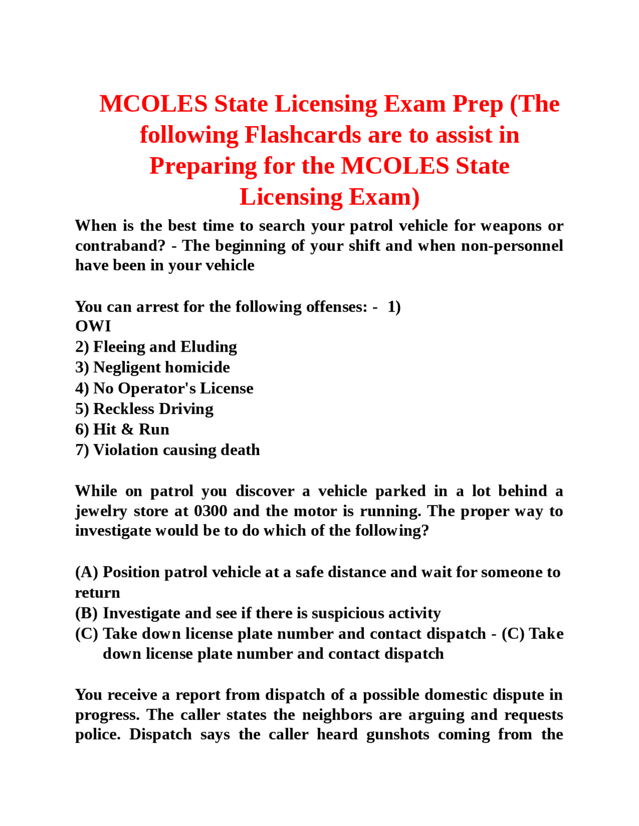MCOLES State Licensing Exam Prep(The following flashcards are to assist ...
