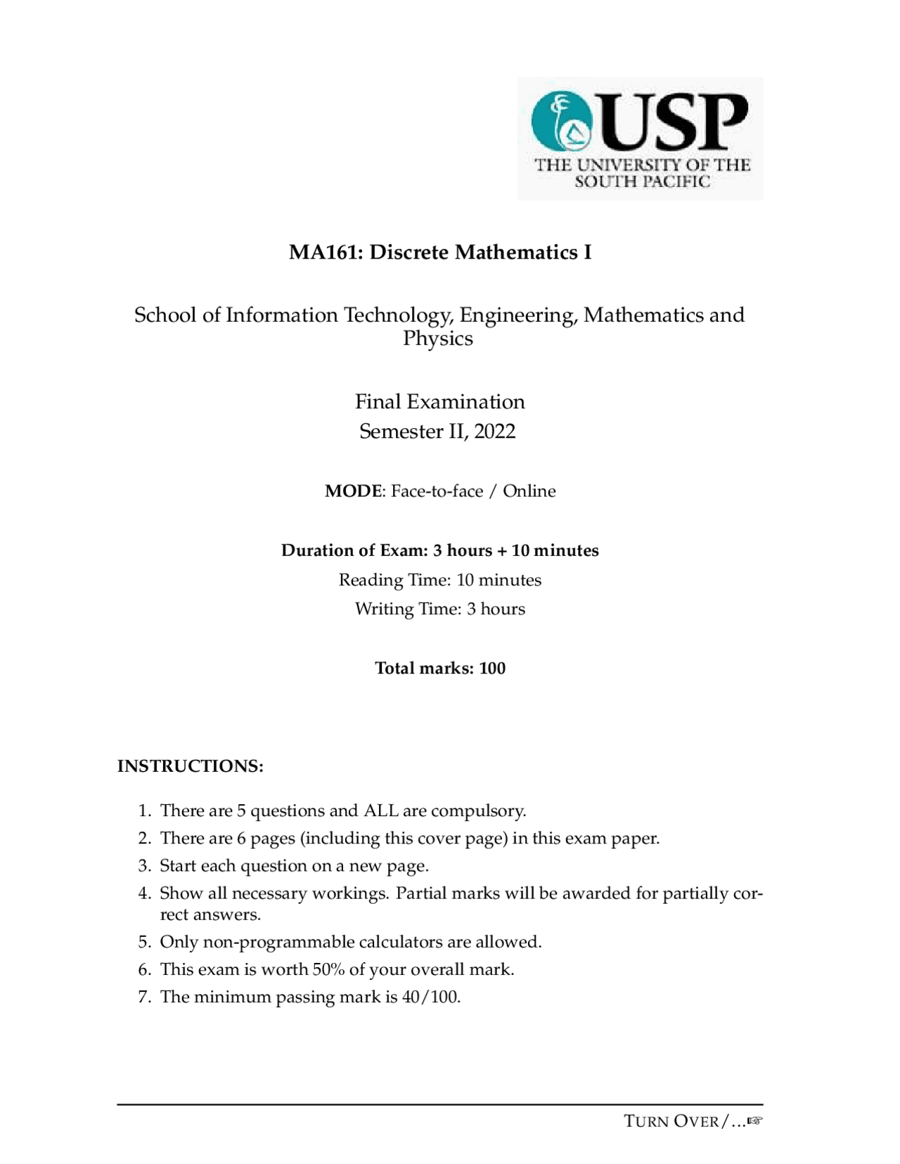 MA161: Discrete Mathematics I School of Information Technology ...