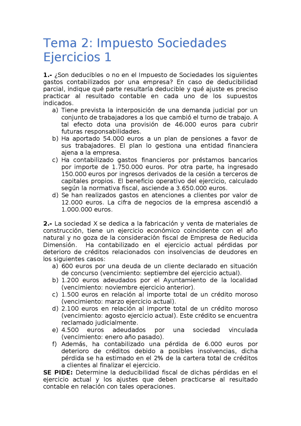 Ejercicios Régimen Fiscal Ejercicios De Fiscalidad Empresarial Docsity