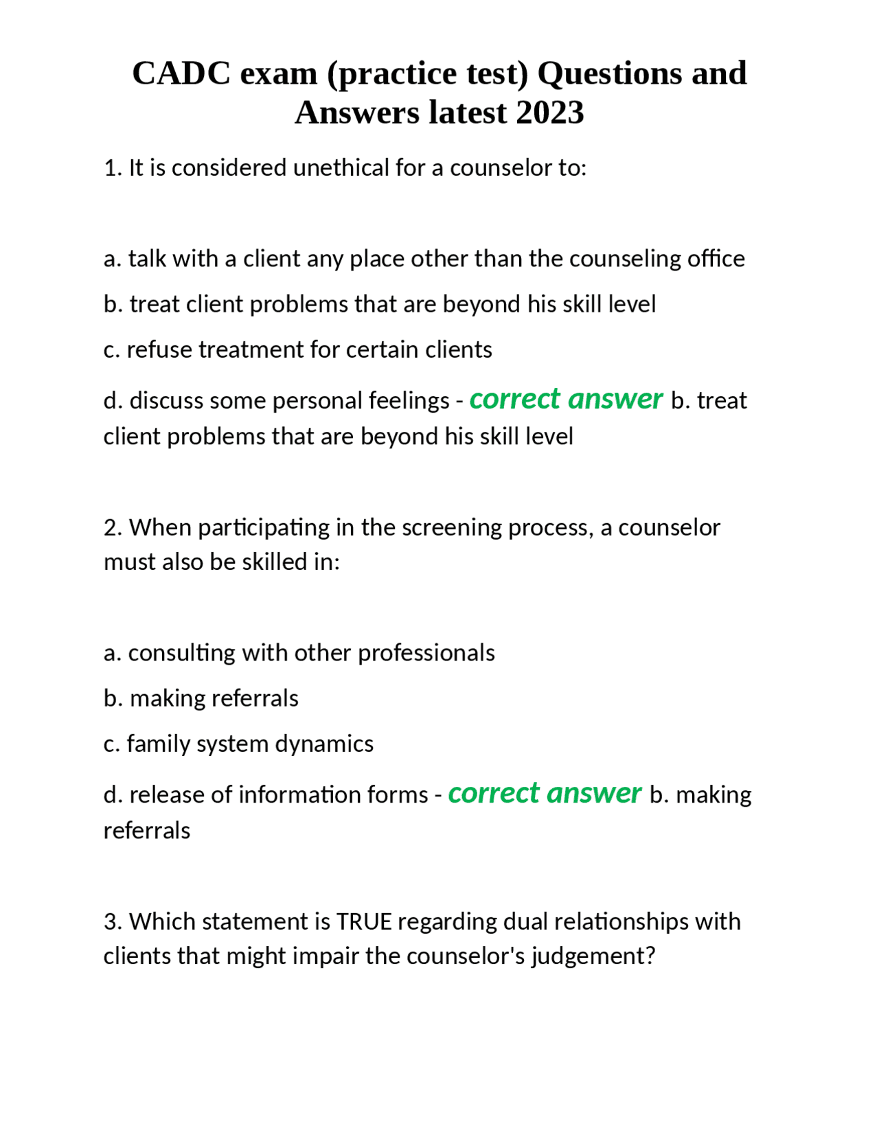 CADC exam (practice test) Questions and Answers latest 2023 | Exams ...