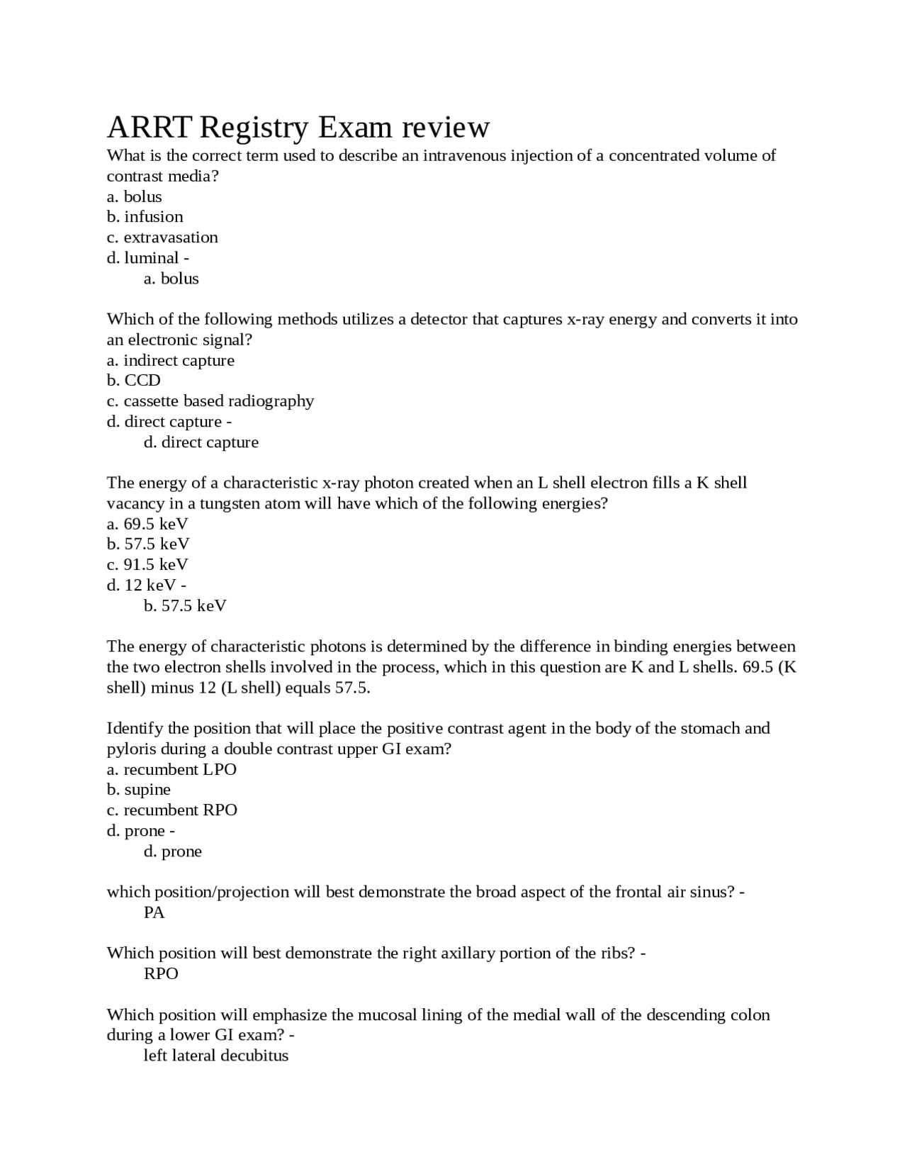 ARRT Registry Exam Review | Exams Medicine | Docsity