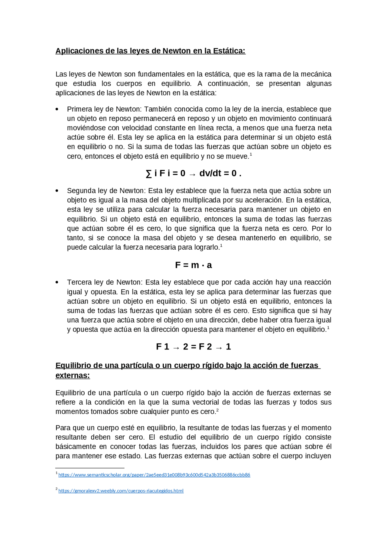 Las leyes de newton en la estatica | Apuntes de Física | Docsity