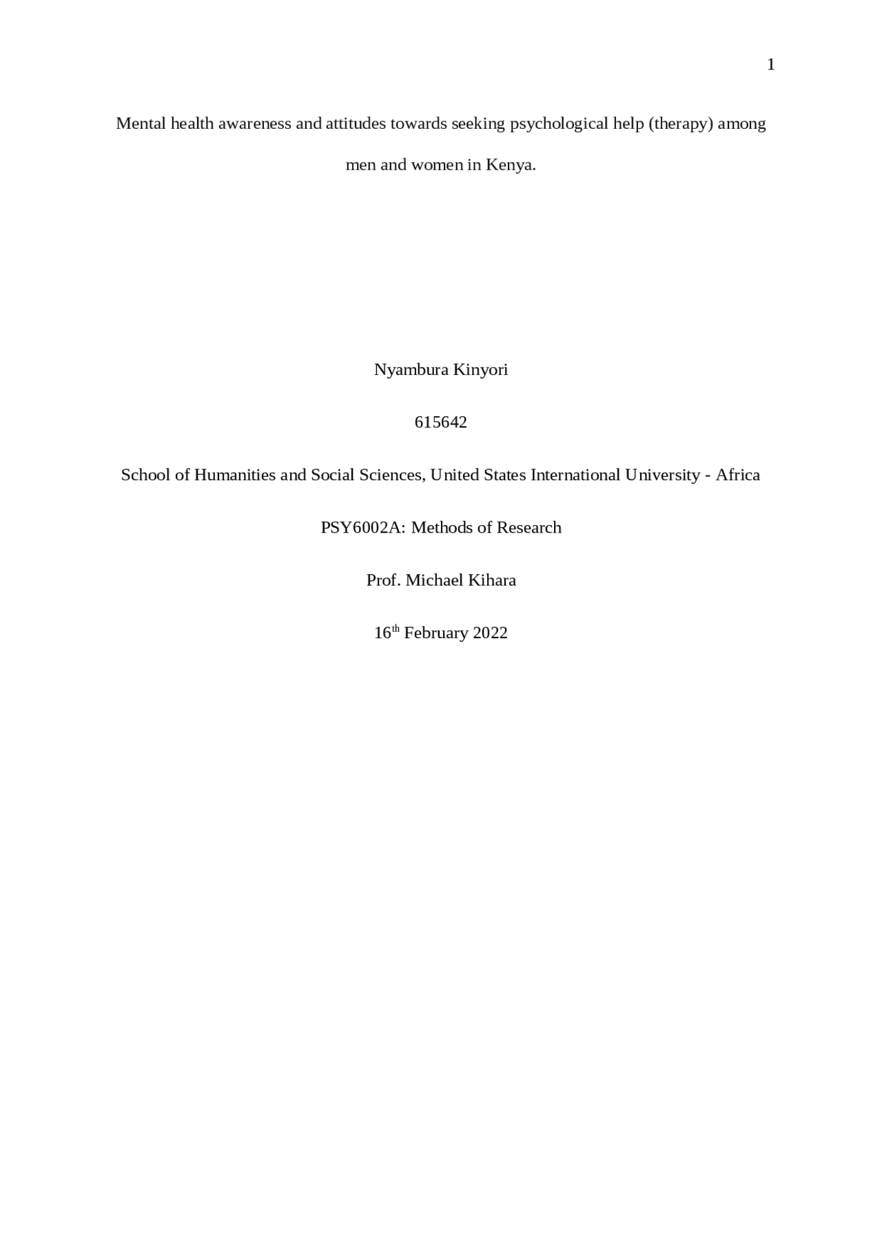 Chapter One Of A Research Proposal Assignments Research Methods In