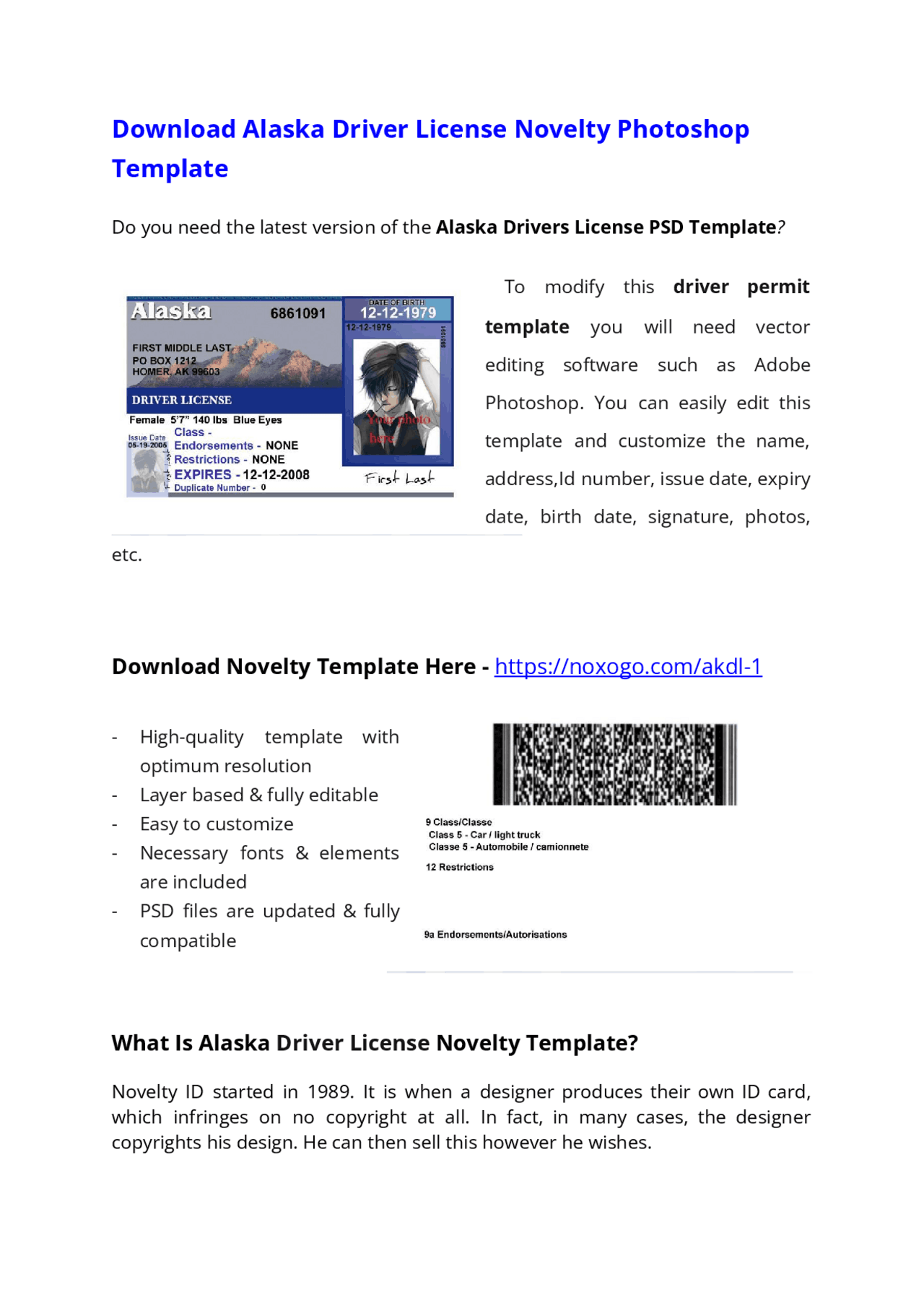 Alaska Drivers License PSD Template – Download Photoshop File ...
