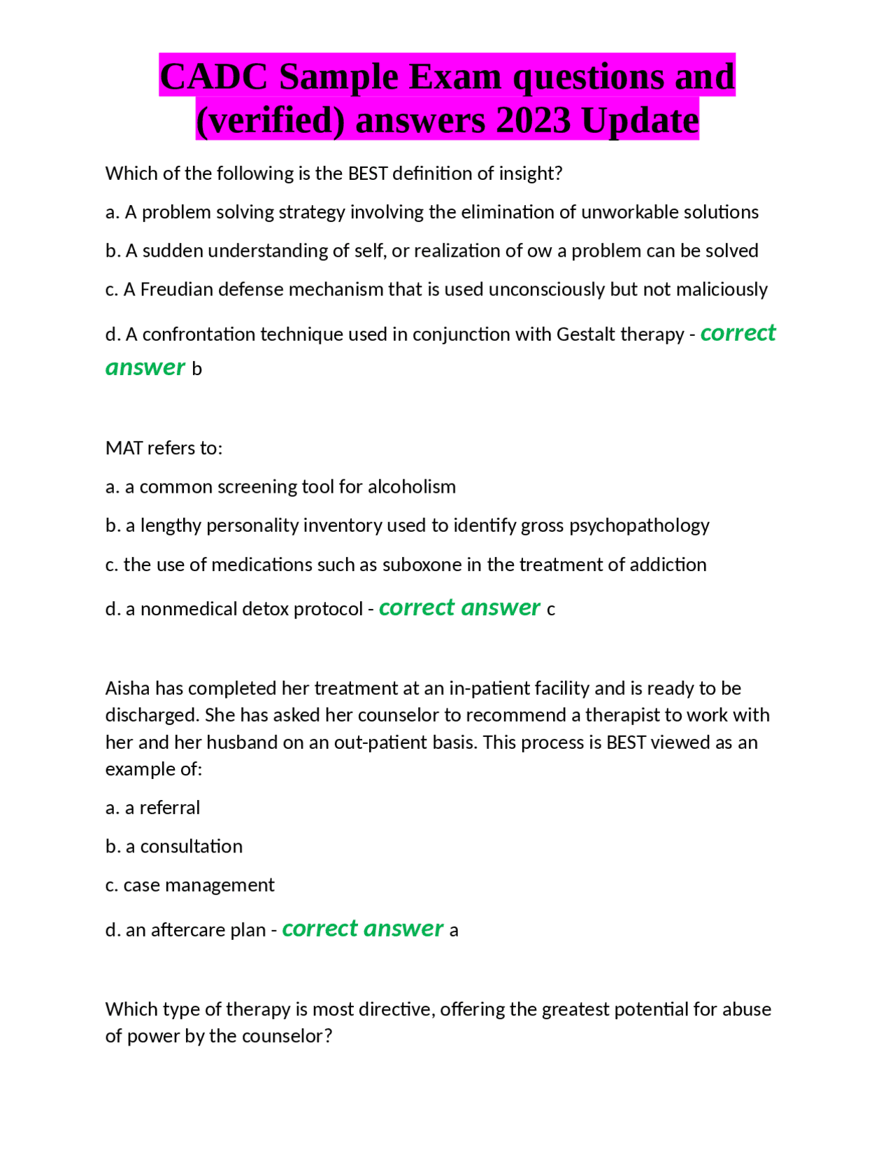 CADC Sample Exam questions and (verified) answers 2023 | Exams Nursing ...