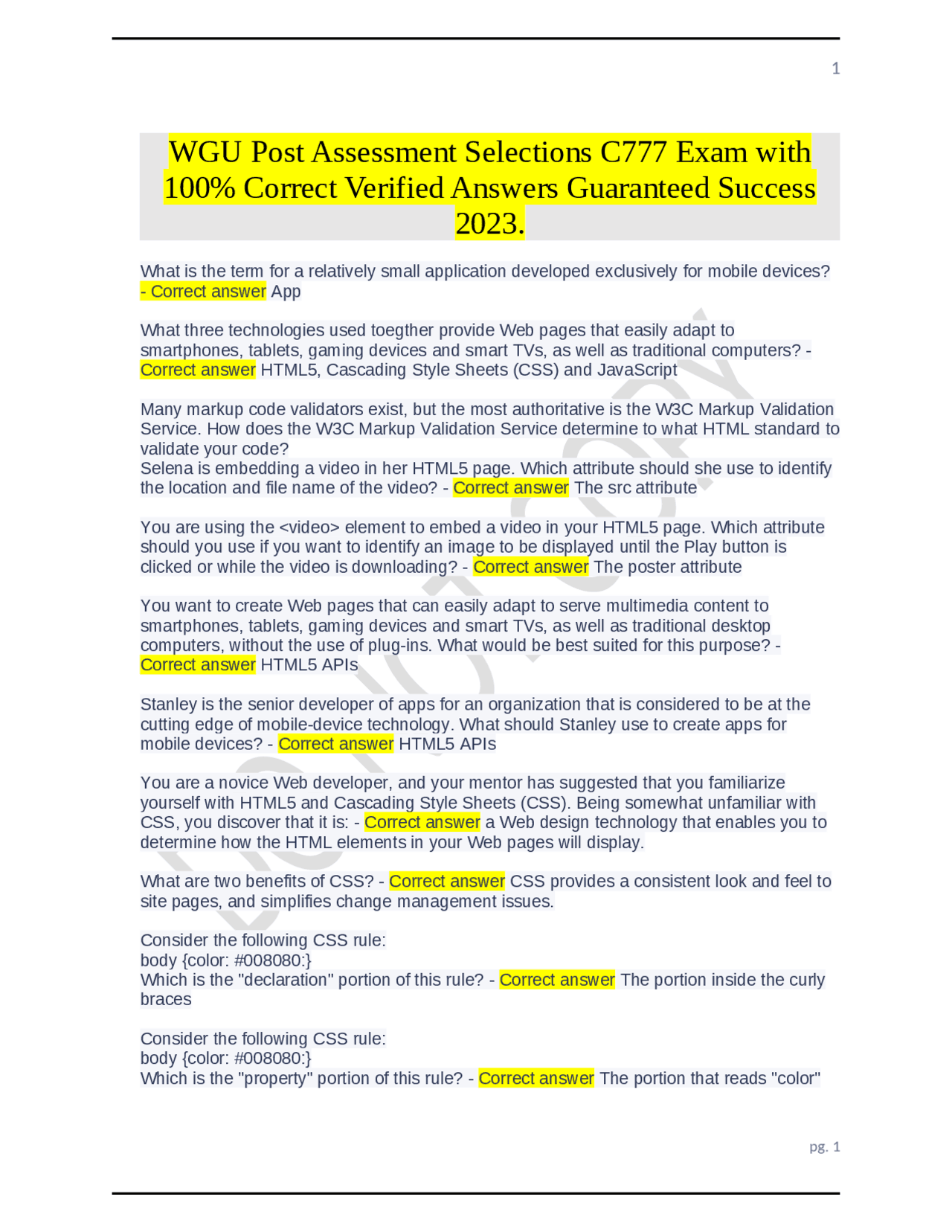 WGU Post Assessment Selections C777 Exam with 100% Correct Verified ...