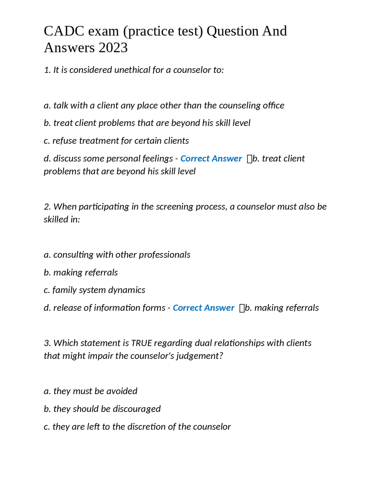 CADC exam (practice test) Question And Answers 2023 | Exams Nursing ...
