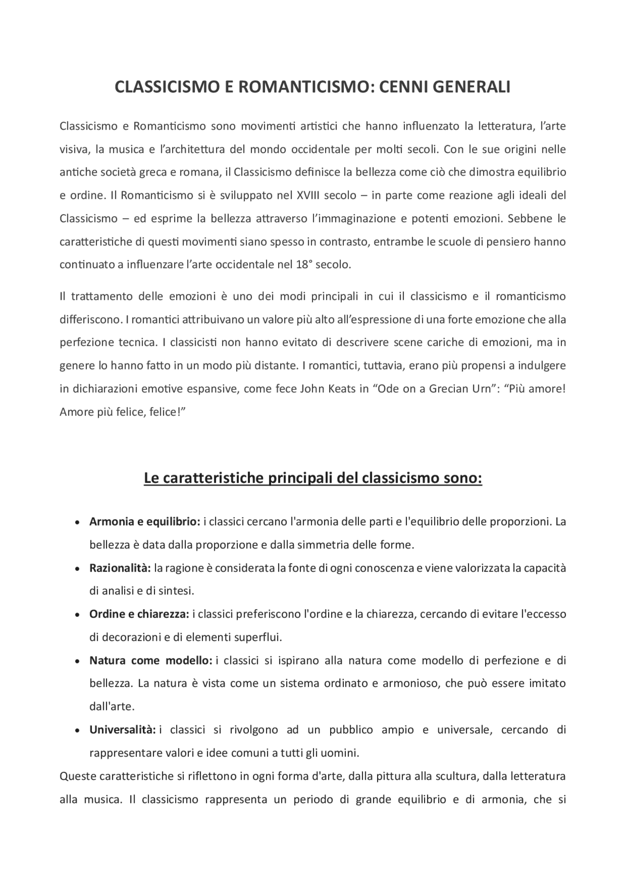Classicismo E Romaticismo Cenni Generali Schemi E Mappe Concettuali